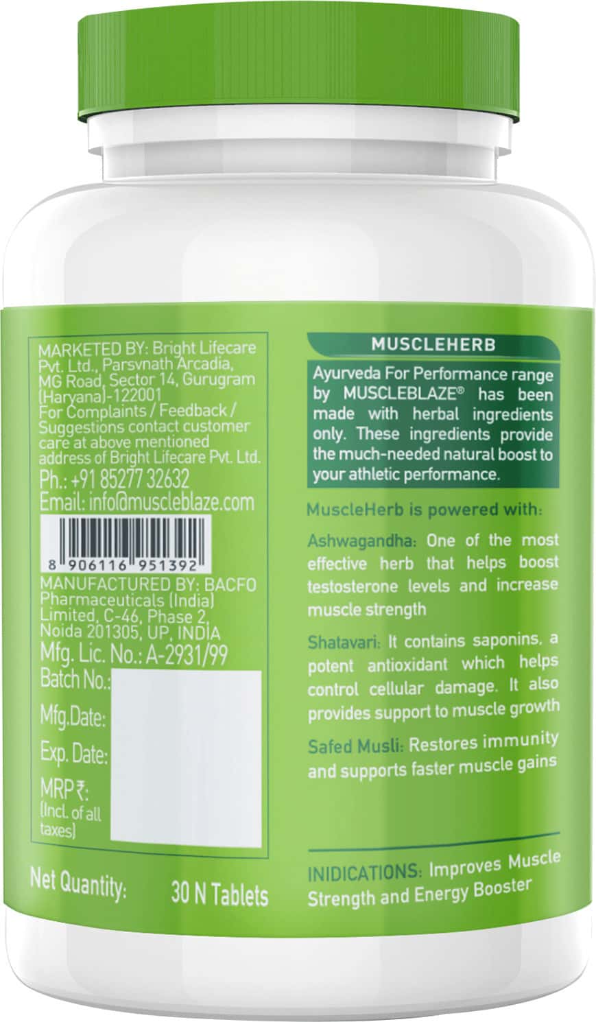Buy MUSCLEBLAZE AYURVEDA MUSCLEHERB 30 TAB WITH MB TRIBULUS 1000MG 60 ...