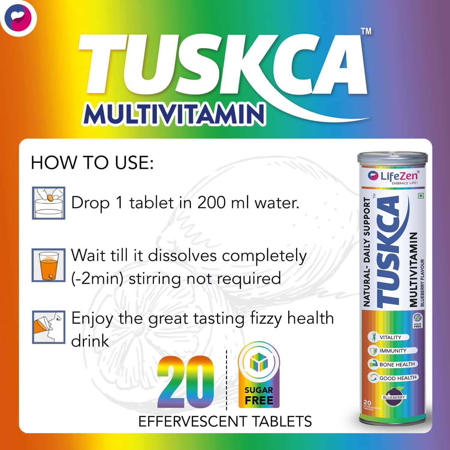Buy TUSKCA MULTIVITAMIN EFFERVESCENT TABLET LIME AND LEMON - BOTTLE (20 ...