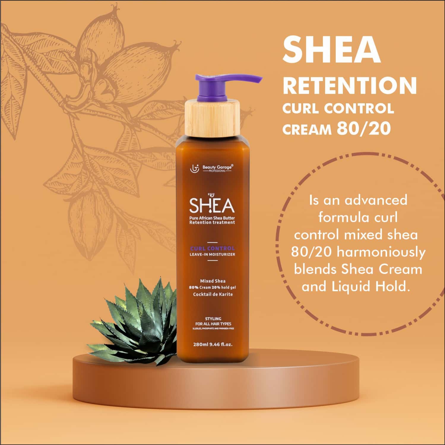 Buy BEAUTY GARAGE SHEA CURL CONTROL LEAVE IN MOISTURIZER 80% CREAM 20% HOLD GEL 280ML Online ...