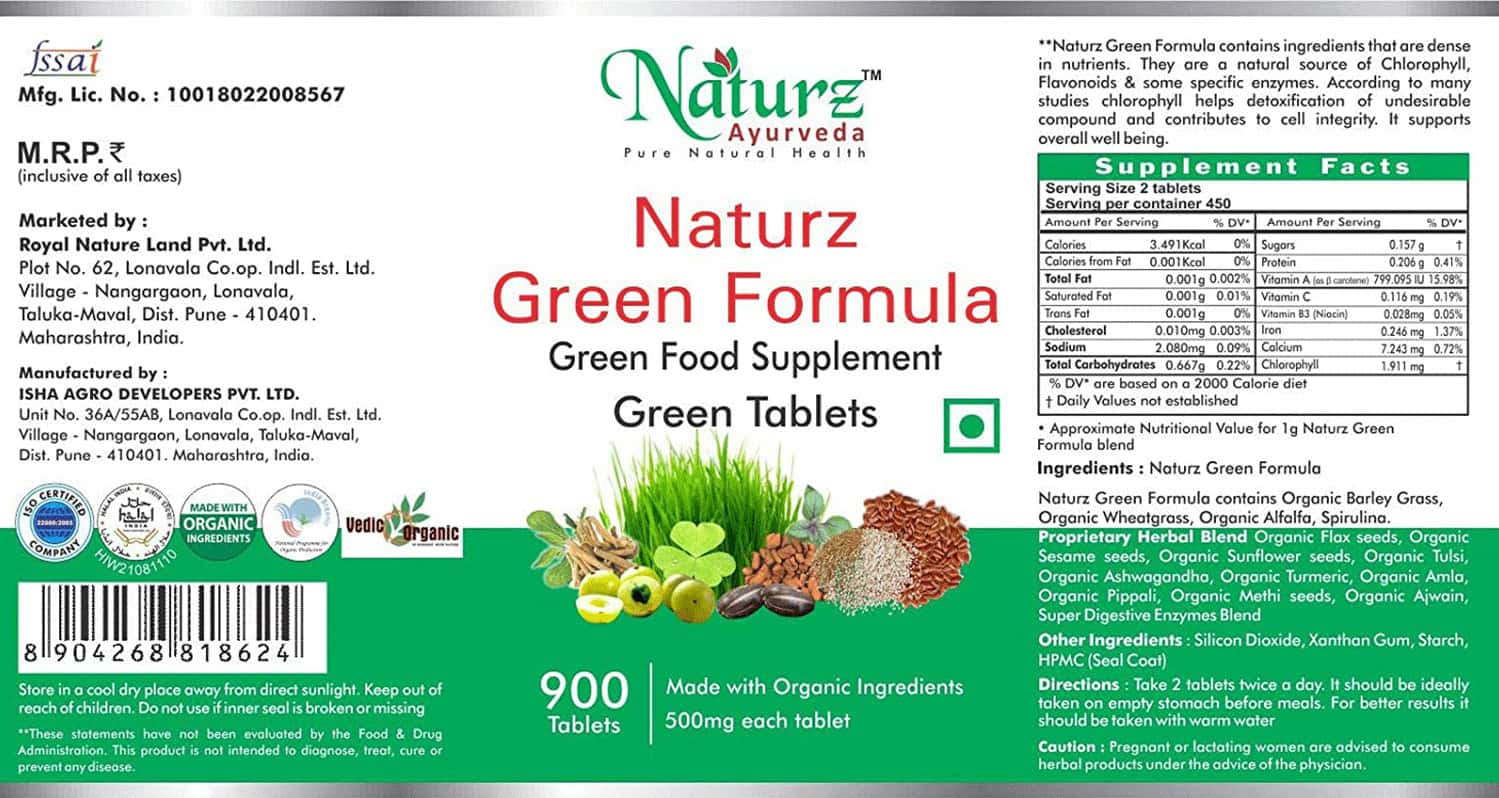 Buy NATURZ AYURVEDA GREEN - 900 TABLETS Online & Get Upto 60% OFF at ...