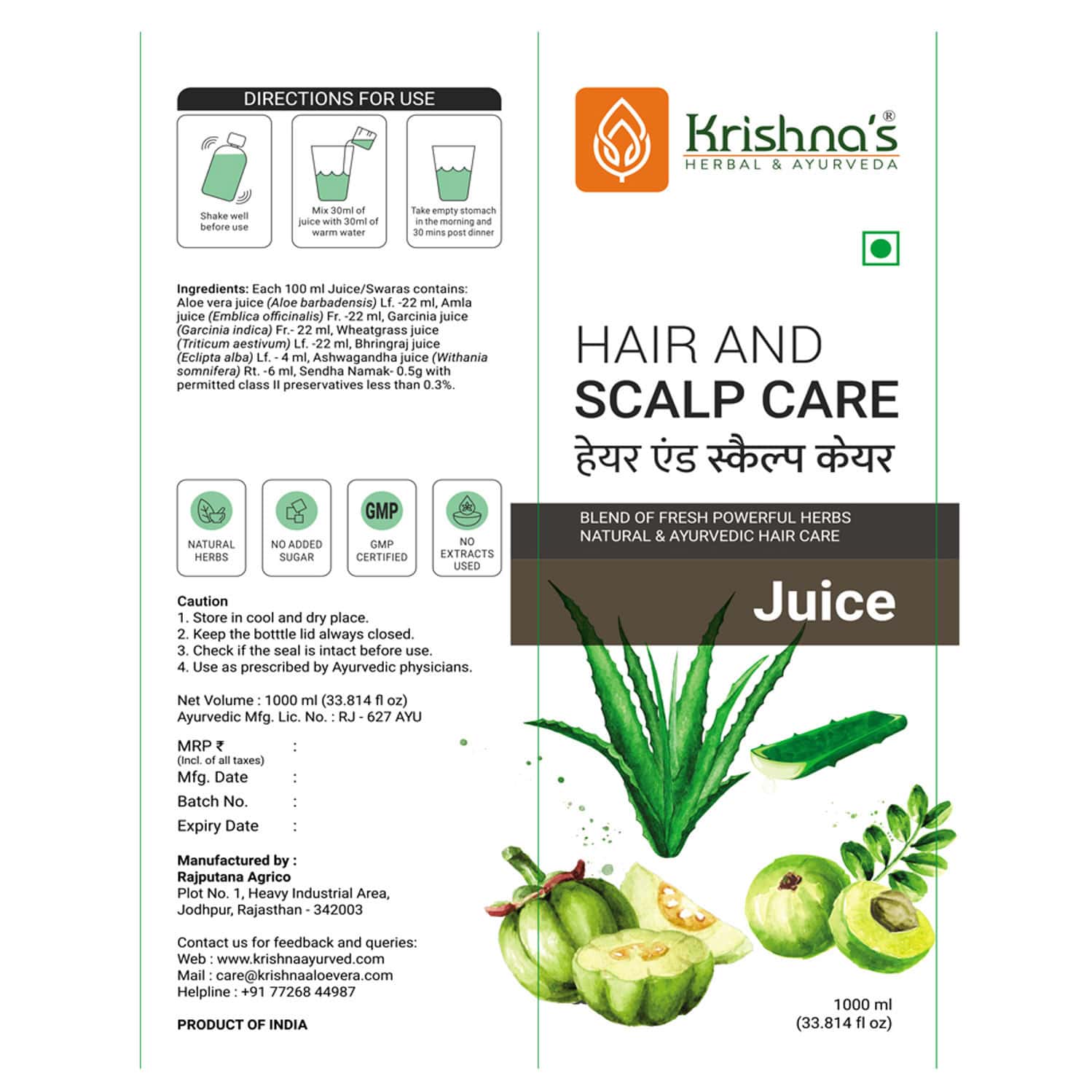 Buy KRISHNA'S HAIR AND SCALP CARE JUICE - 1 LITRE Online & Get Upto 60% ...