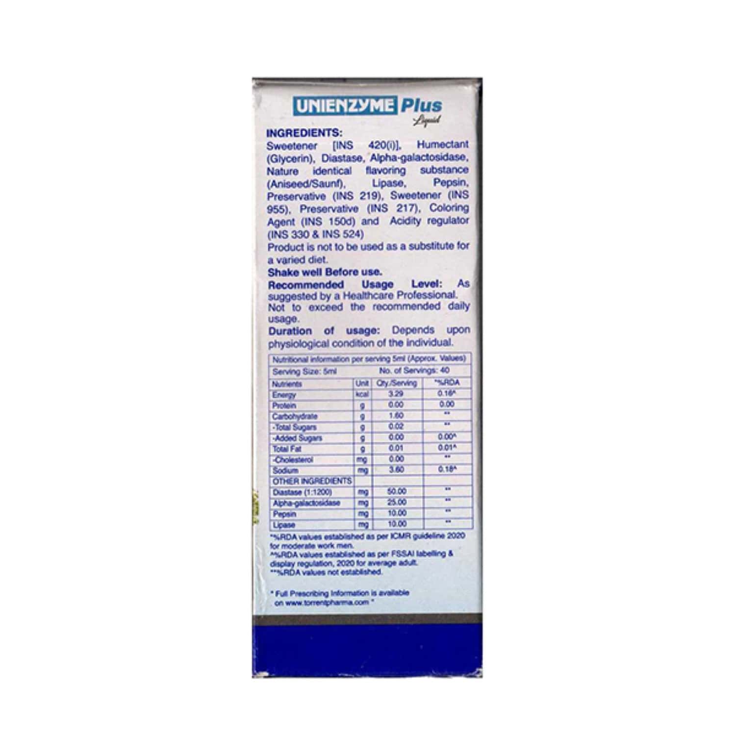 Buy UNIENZYME PLUS SAUNF FLAVOUR SUGAR FREE BOTTLE OF 200ML ORAL LIQUID ...