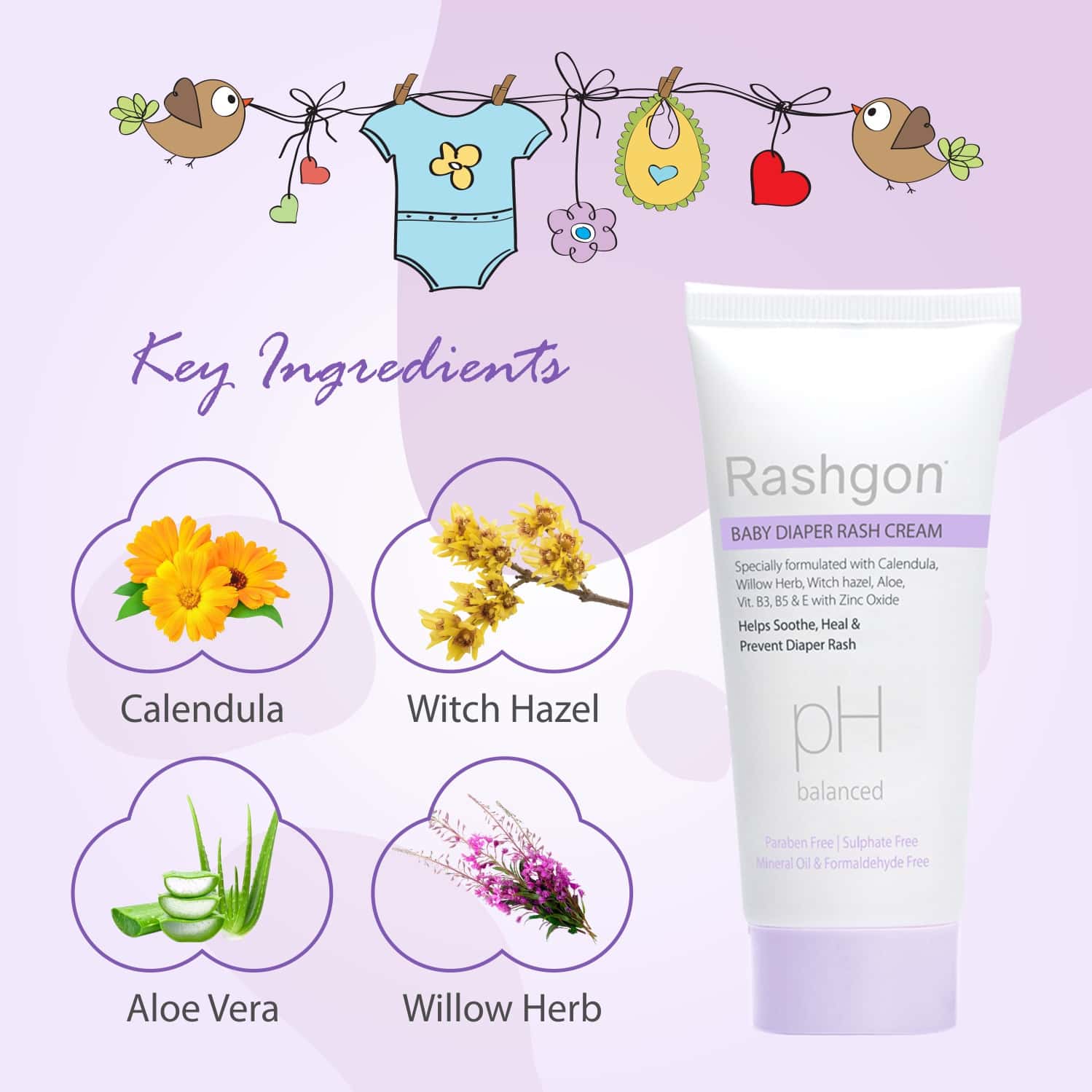 Buy RASHGON BABY DIAPER RASH CREAM 50 GM | WITH CALENDULA & WITCH HAZEL ...