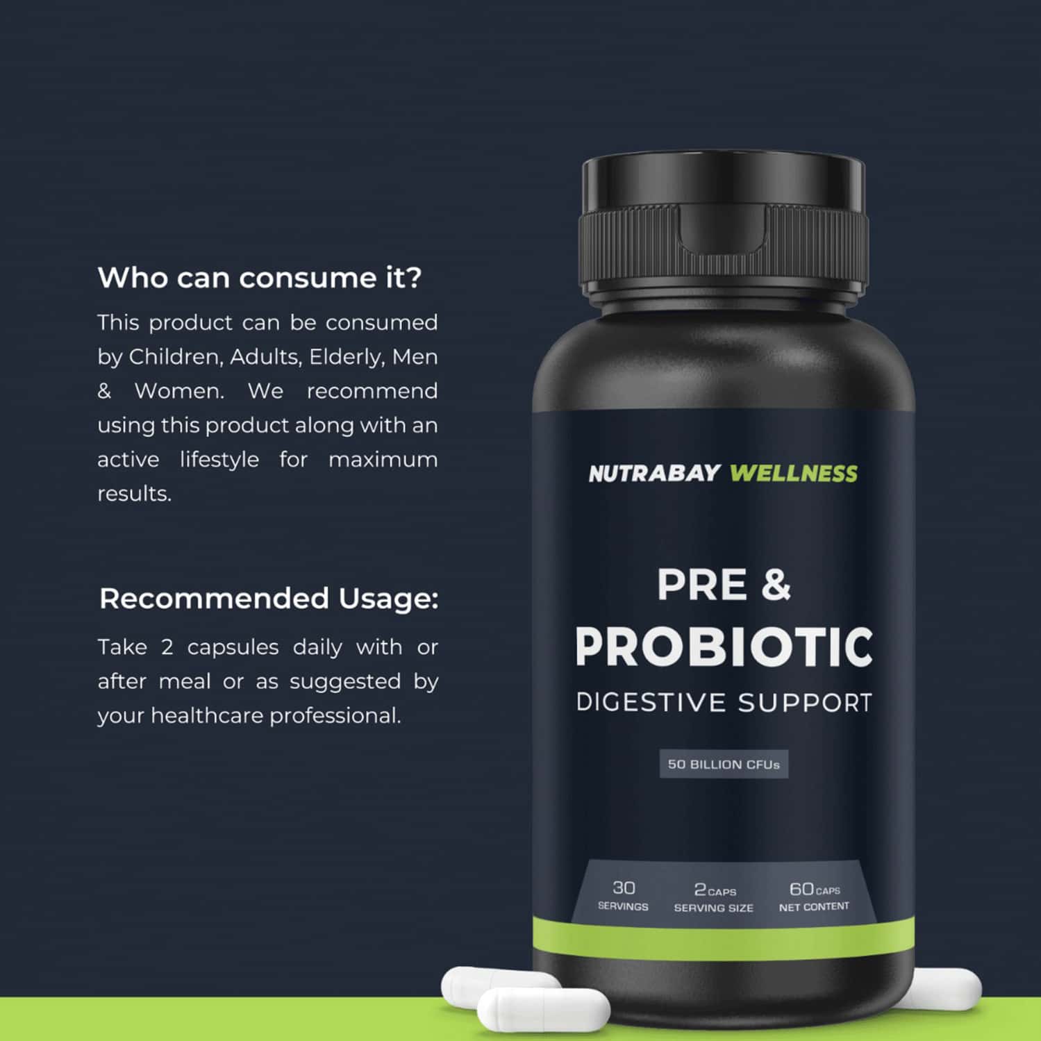 Buy NUTRABAY WELLNESS PRE & PROBIOTIC DIGESTIVE SUPPORT 50 BILLION CFUS ...