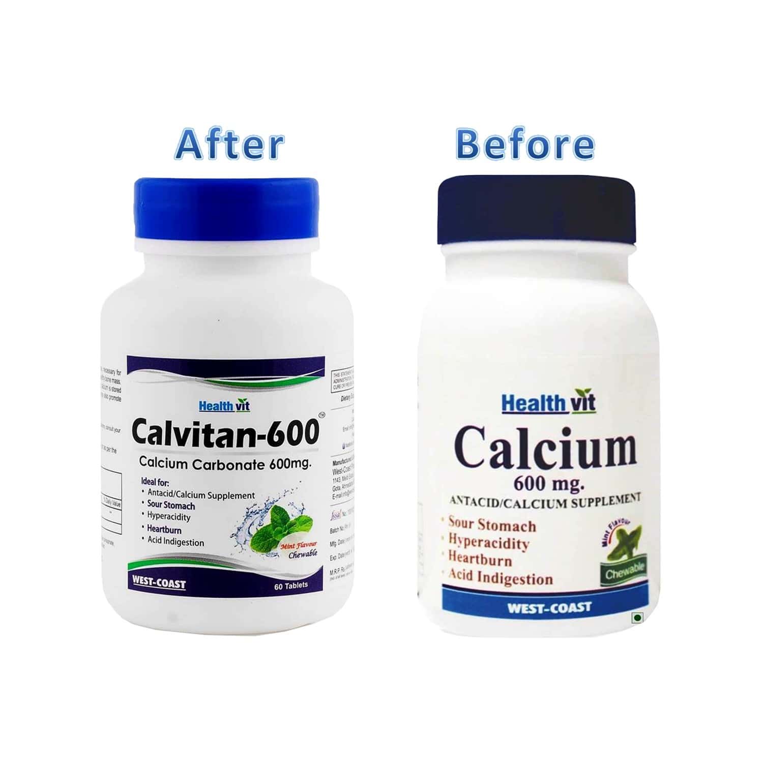 Buy HEALTHVIT CALVITAN-600 CALCIUM 600MG FOR BONE HEALTH - 60 TABLETS ...