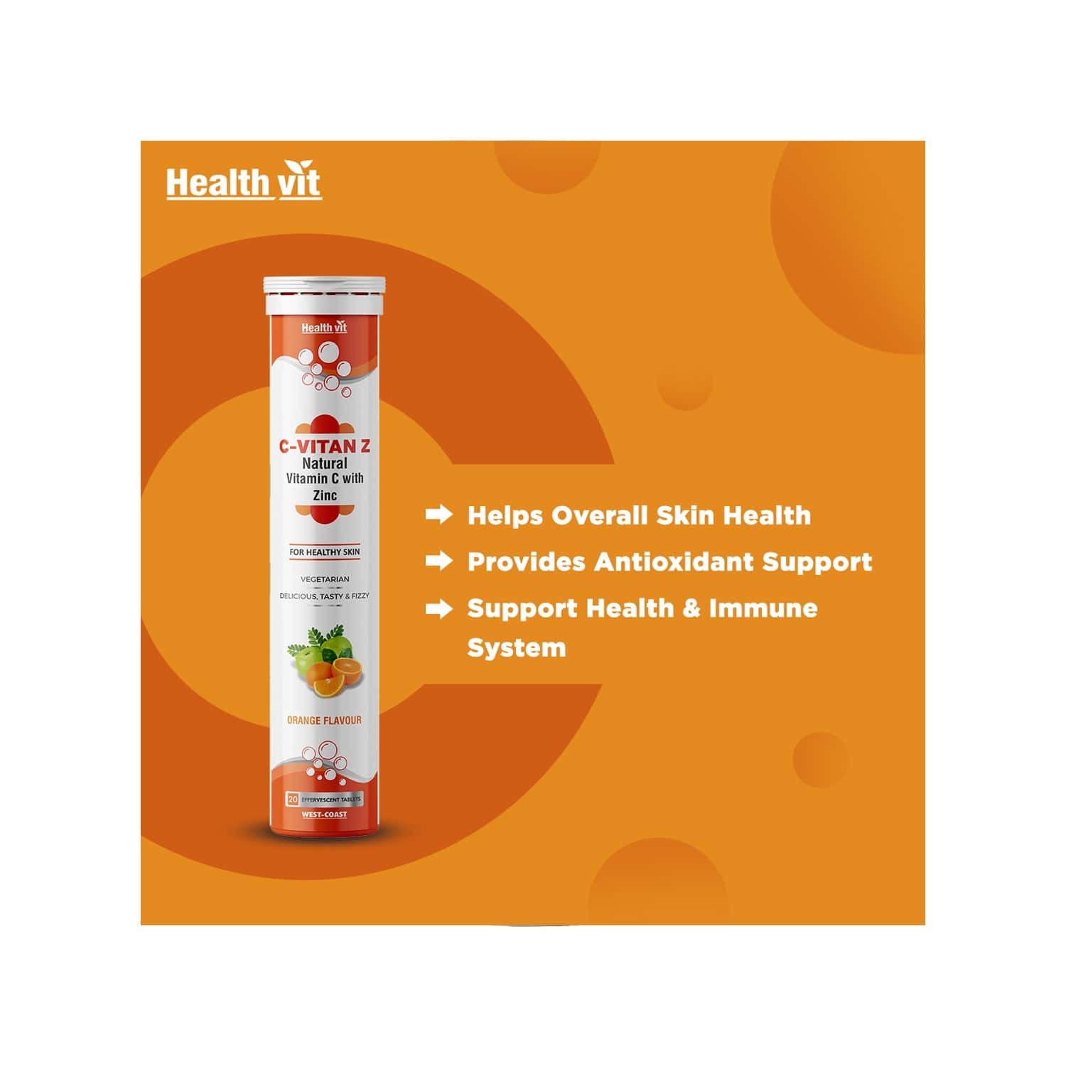 Buy HEALTHVIT C-VITAN-Z NATURAL VITAMIN C 500MG AND ZINC ( ORANGE ...