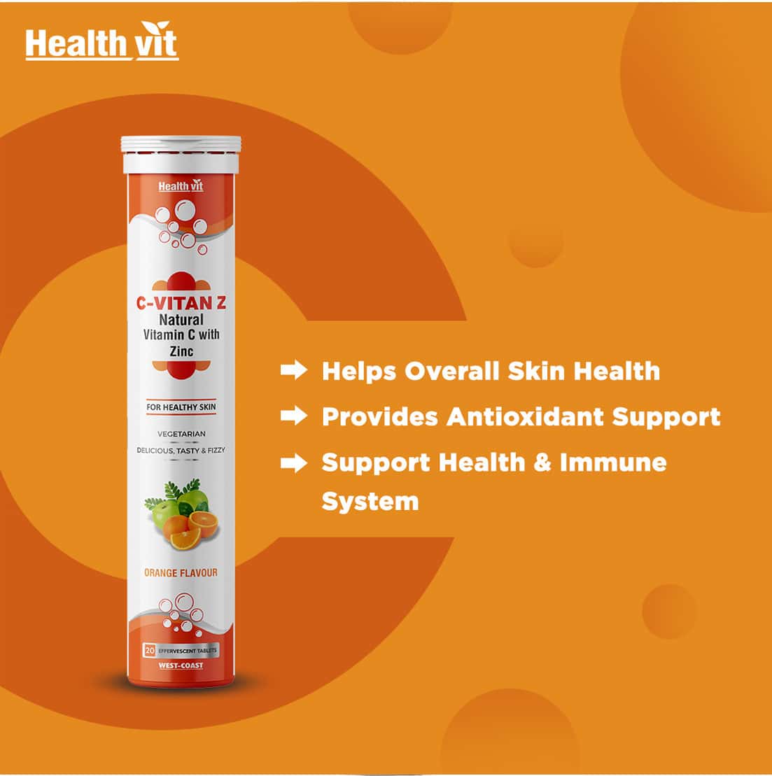 Buy HEALTHVIT C-VITAN-Z NATURAL VITAMIN C 500MG AND ZINC ( ORANGE ...