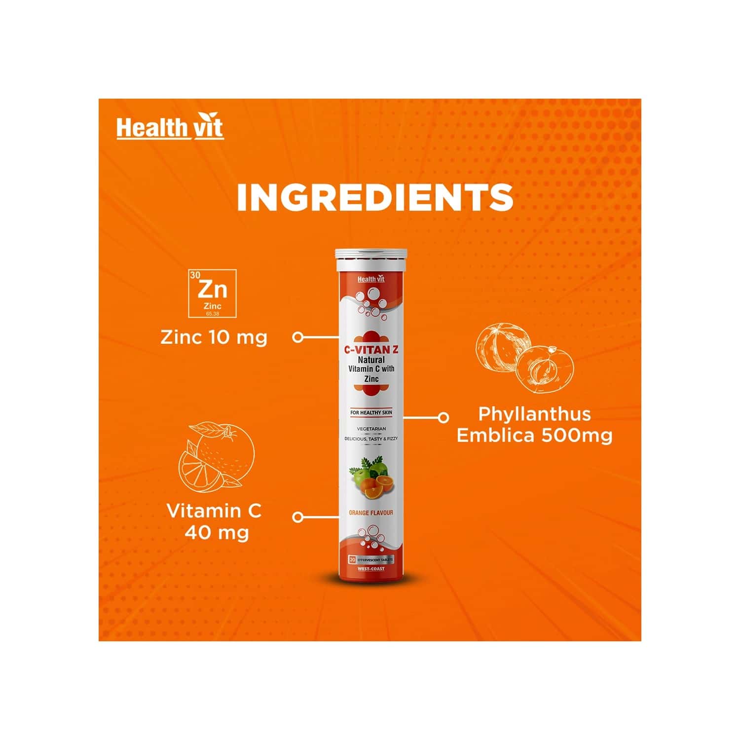 Buy HEALTHVIT C-VITAN-Z NATURAL VITAMIN C 500MG AND ZINC ( ORANGE ...