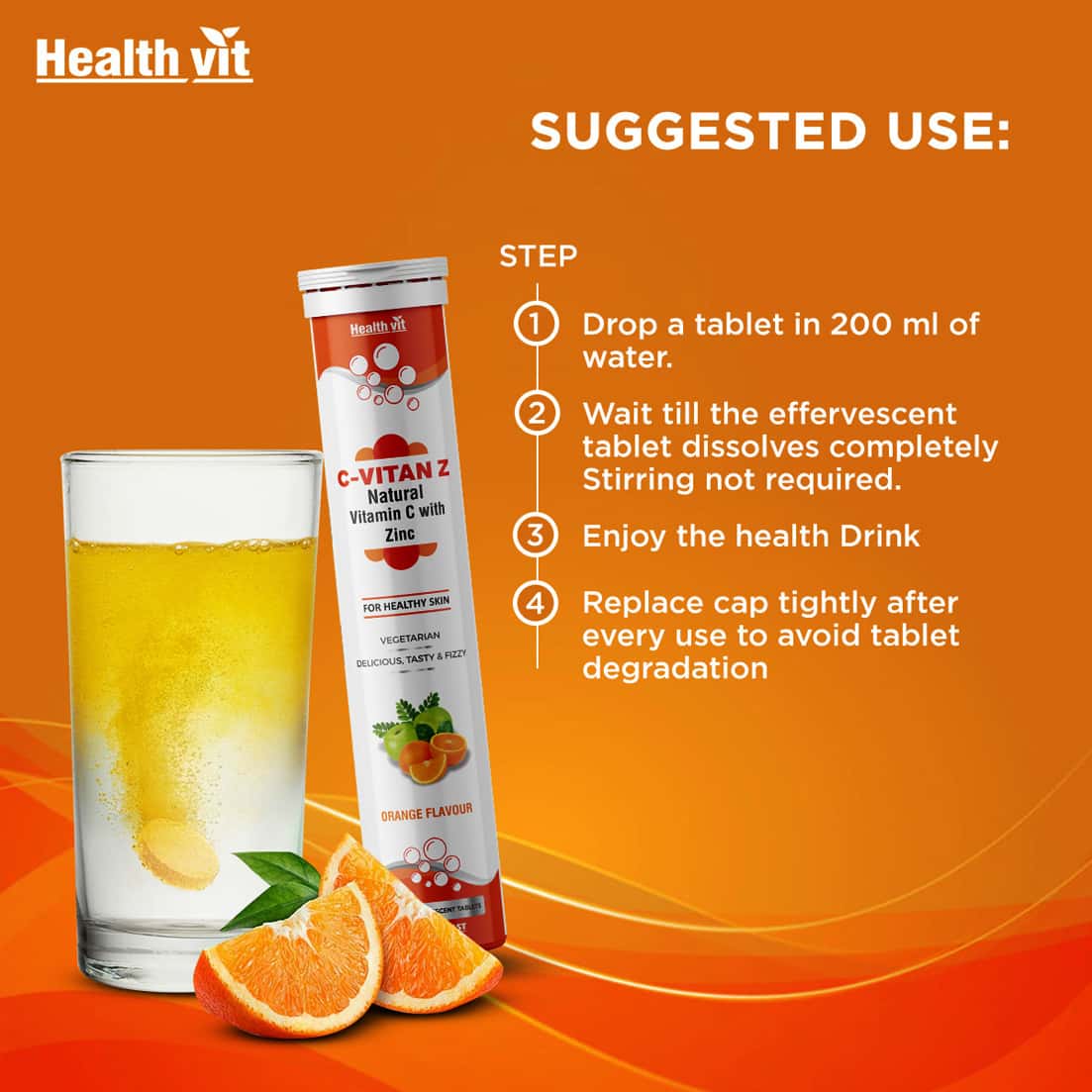 Buy HEALTHVIT C-VITAN-Z NATURAL VITAMIN C 500MG AND ZINC ( ORANGE ...