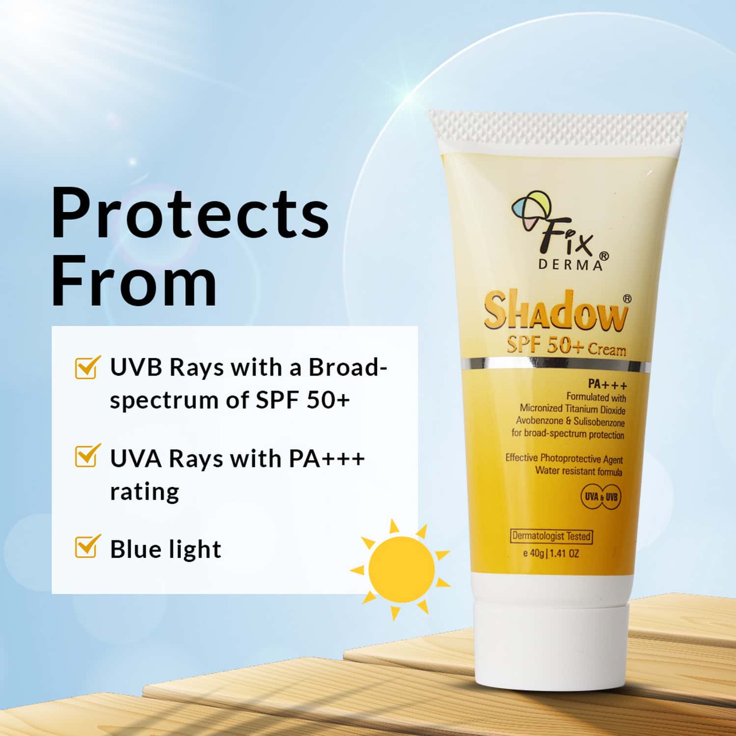 Buy FIXDERMA SHADOW SUNSCREEN SPF 50+ CREAM FOR DRY SKIN WITH PA ...