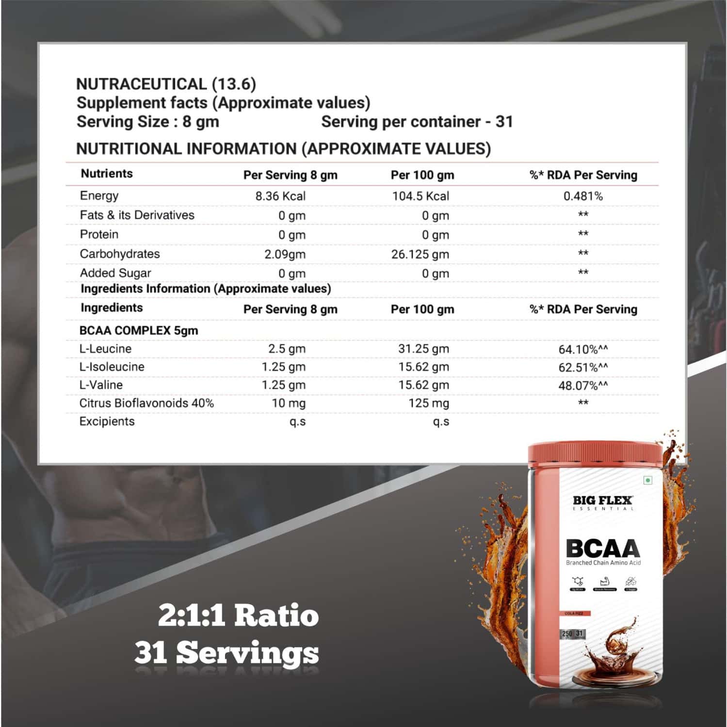 Buy BIGFLEX ESSENTIAL BCAA - COLA FIZZ (250GM) - JAR Online & Get Upto 60% OFF at PharmEasy