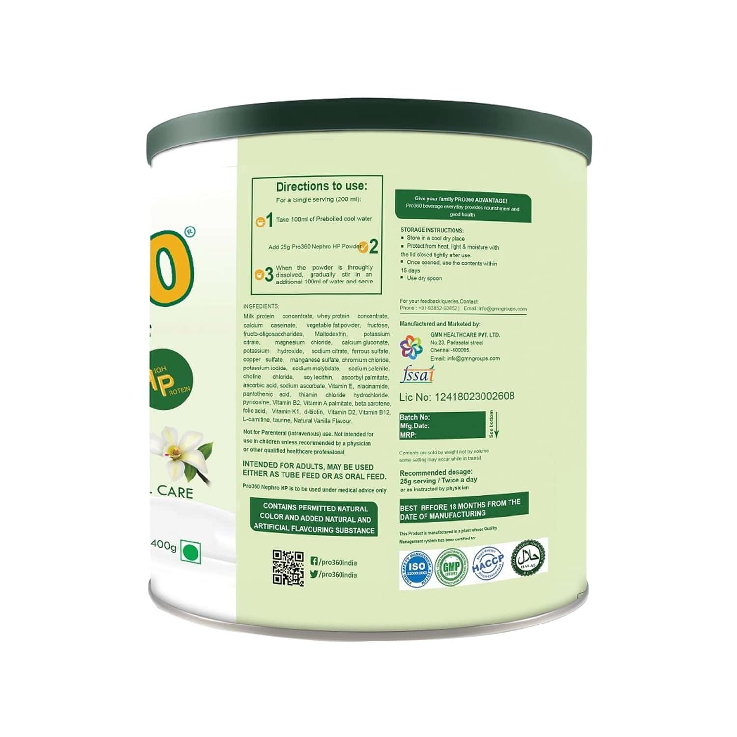 Buy PRO360 NEPHRO HP VANILLA NUTRITION DRINK TIN OF 400 G Online & Get ...