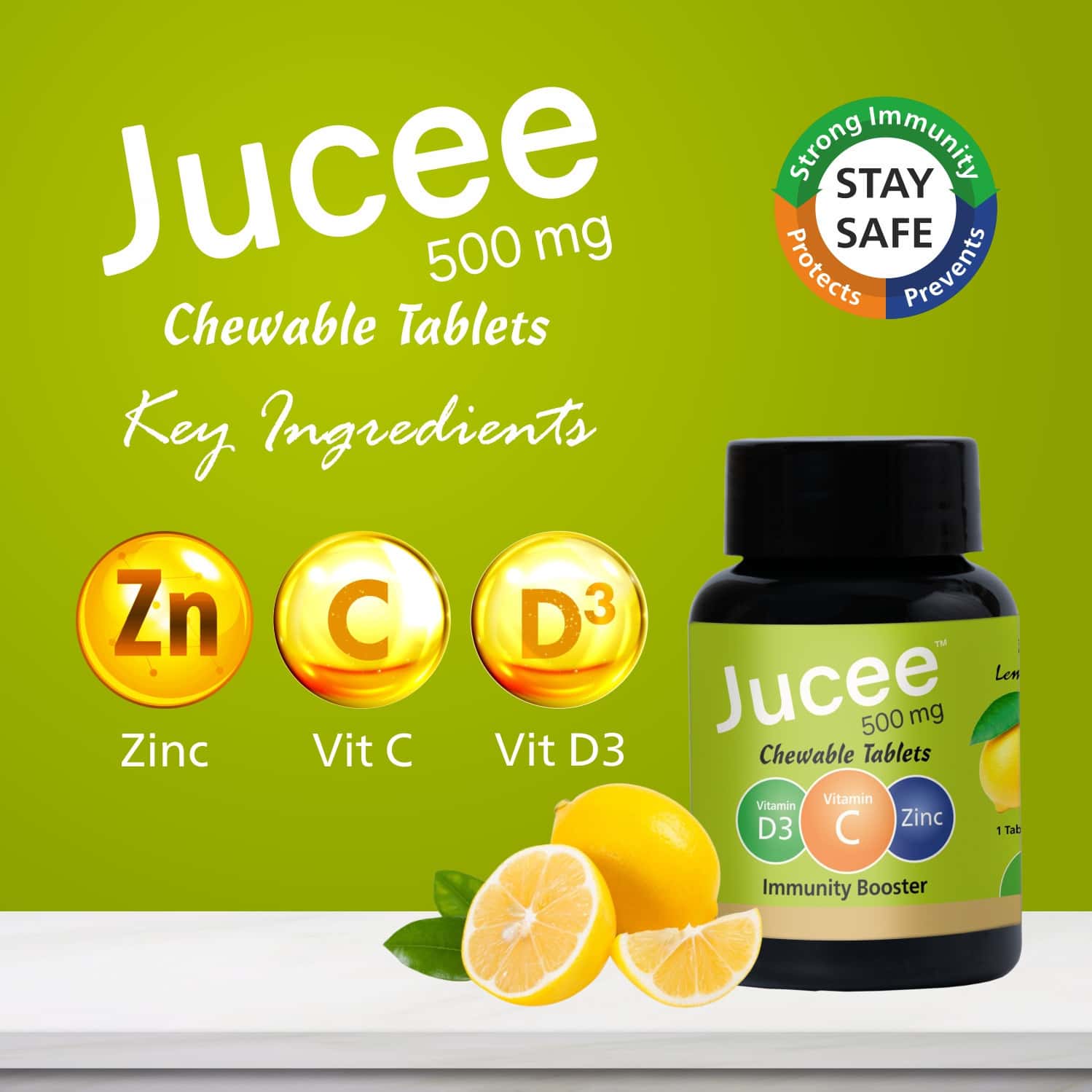 Buy JUCEE CHEWABLE TABLETS 60 CAPS | VITAMINS & ZINC | LEMON FLAVOUR (PACK OF 4) Online & Get ...