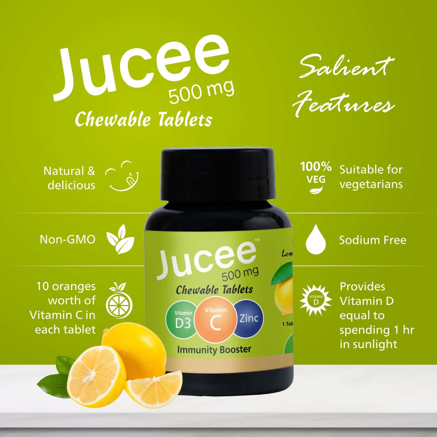 Buy JUCEE CHEWABLE TABLETS 60 CAPS | VITAMINS & ZINC | LEMON FLAVOUR ...