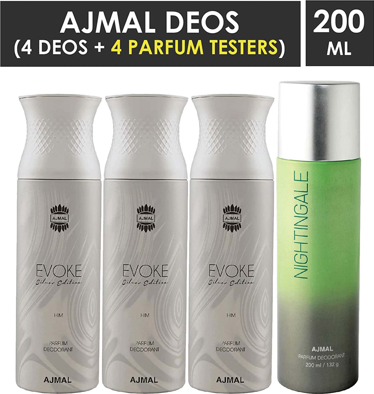 Buy AJMAL 3 EVOKE SILVER EDITION FOR MEN & 1 NIGHTINGALE FOR MEN ...