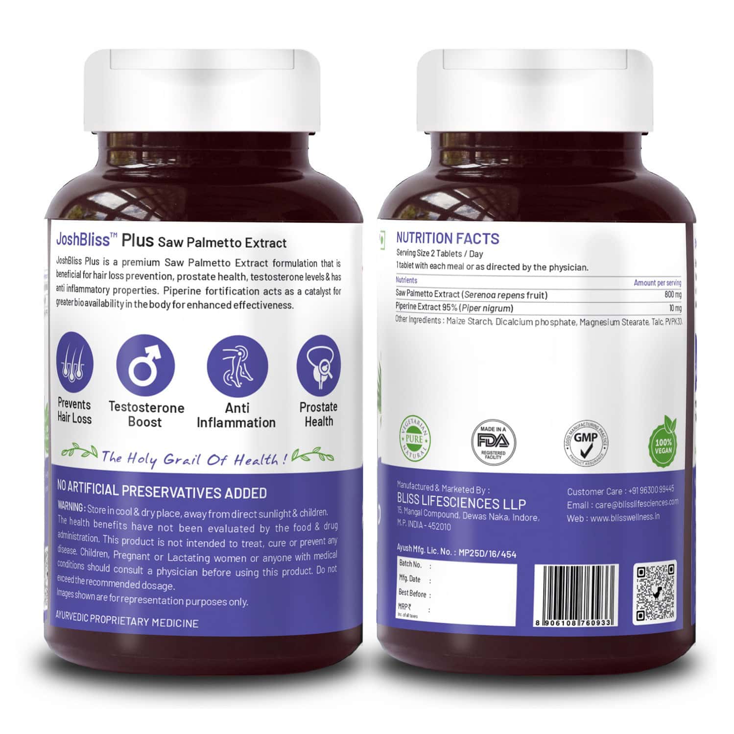 Buy BLISS WELNESS SAW PALMETTO EXTRACT HAIR GROWTH PROSTATE DHT BLOCKER ...