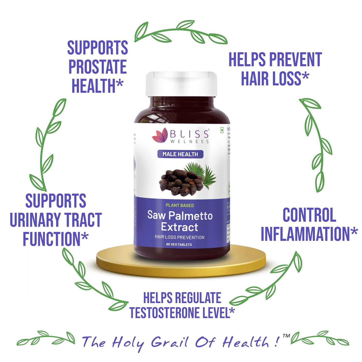 Buy BLISS WELNESS SAW PALMETTO EXTRACT HAIR GROWTH PROSTATE DHT BLOCKER ...