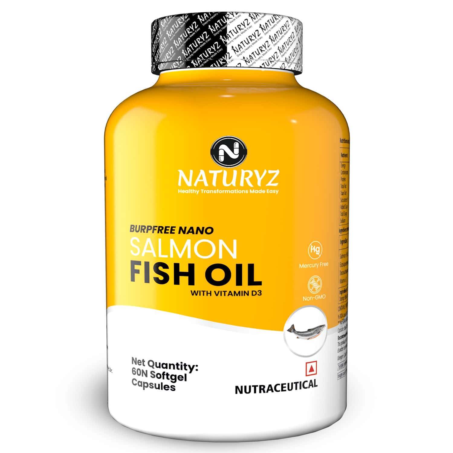 Buy NATURYZ BURPFREE SALMON FISH OIL 2000 MG WITH VITAMIN D3 FOR SKIN ...