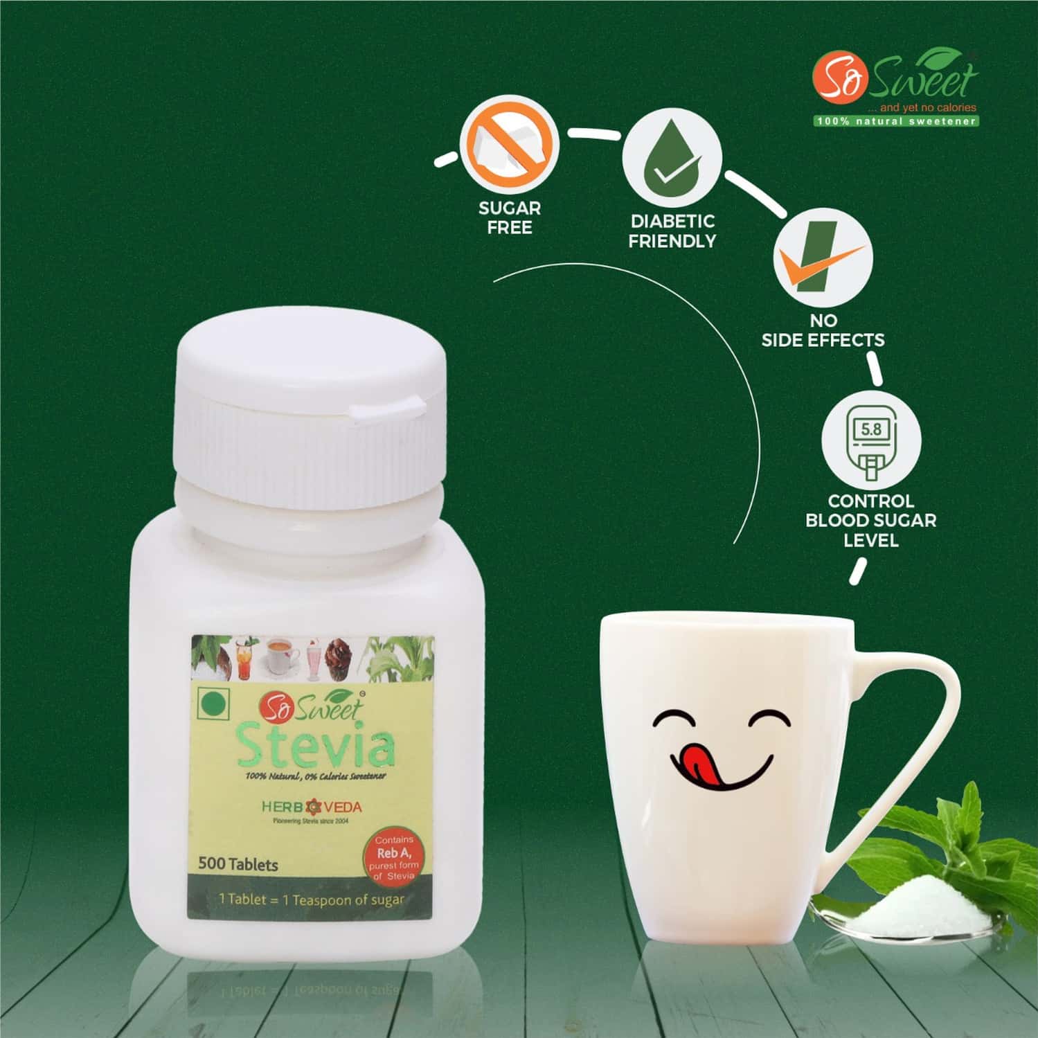 Buy SO SWEET STEVIA (500) TABLETS DISPENSER - SUGAR FREE (PACK OF 3 ...