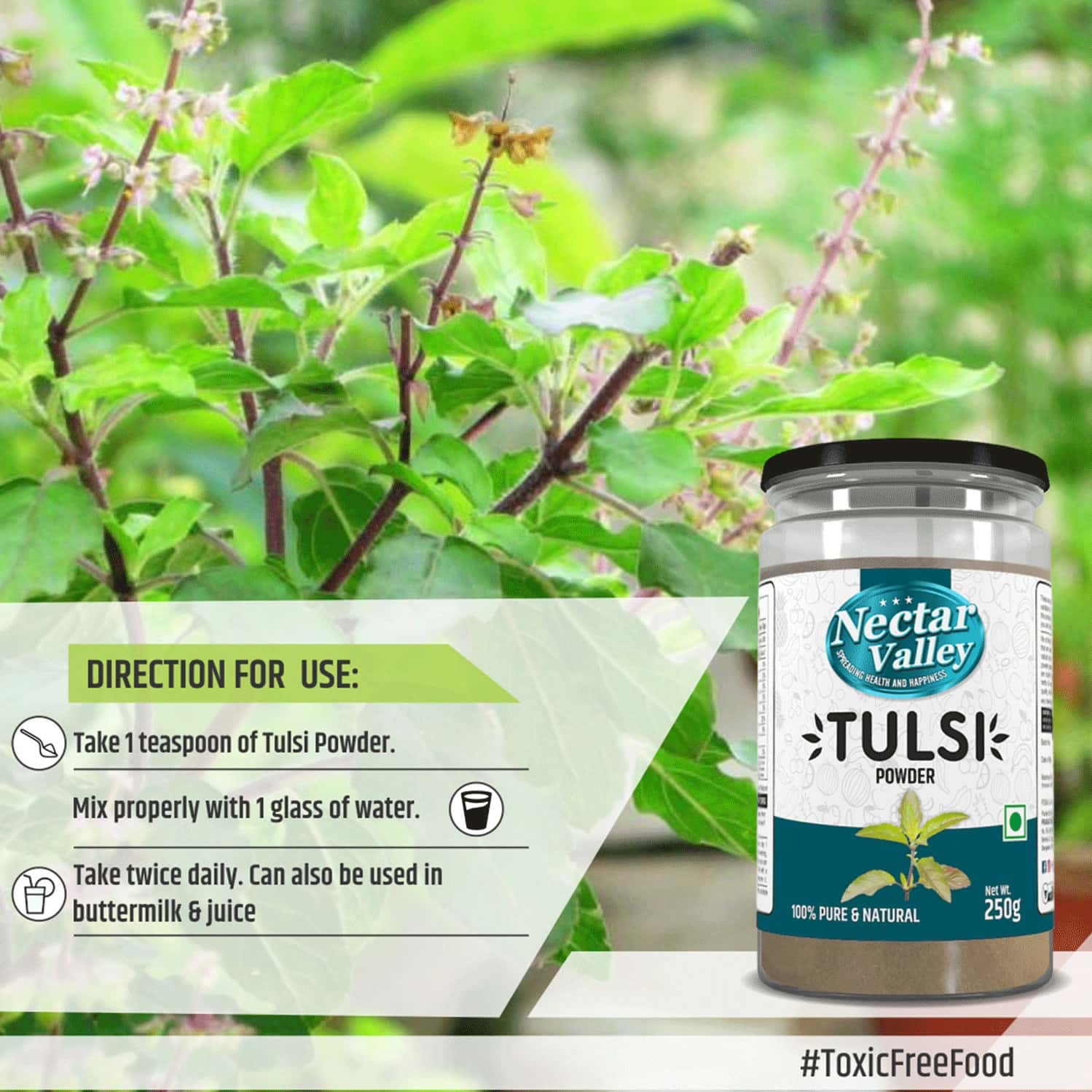 Buy NECTAR VALLEY TULSI LEAF POWDER (OCIMUM SANCTUM) 250G | PURE AND ...