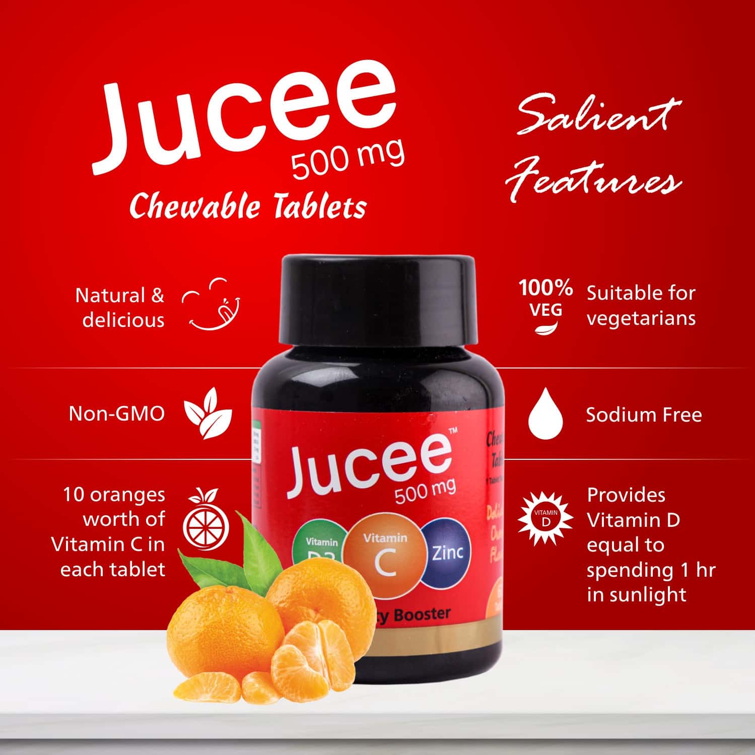 Buy JUCEE CHEWABLE TABLETS 60 CAPS | VITAMINS & ZINC | ORANGE FLAVOUR (PACK OF 2) Online & Get ...