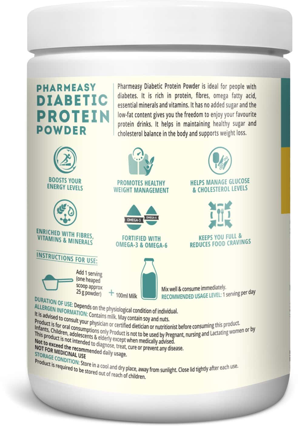 Buy PHARMEASY DIABETIC PROTEIN POWDER, CHOCOLATE FLAVOUR 400G Online ...