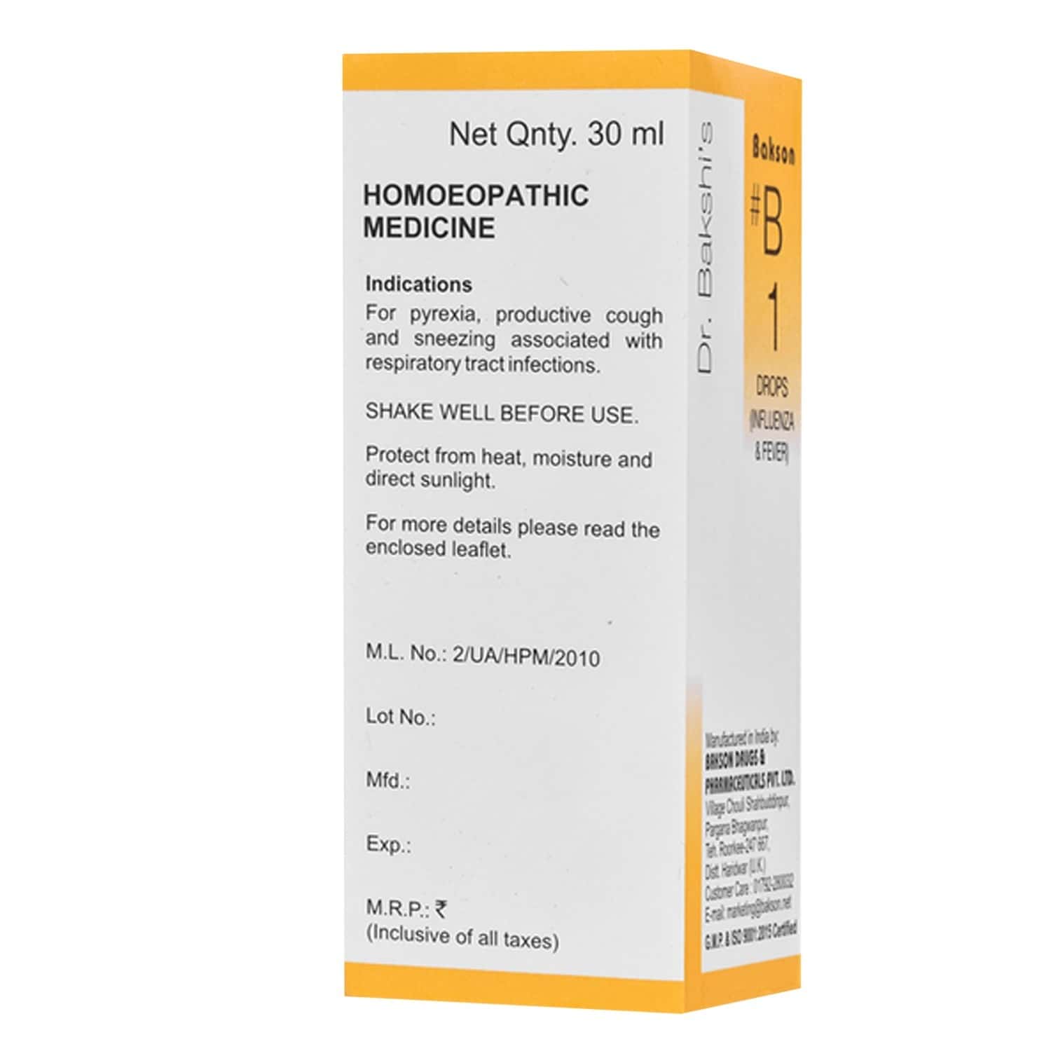 Buy BAKSONS B1 DROP FOR INFLUENZA AND FEVER 30 ML Online & Get Upto 60% ...