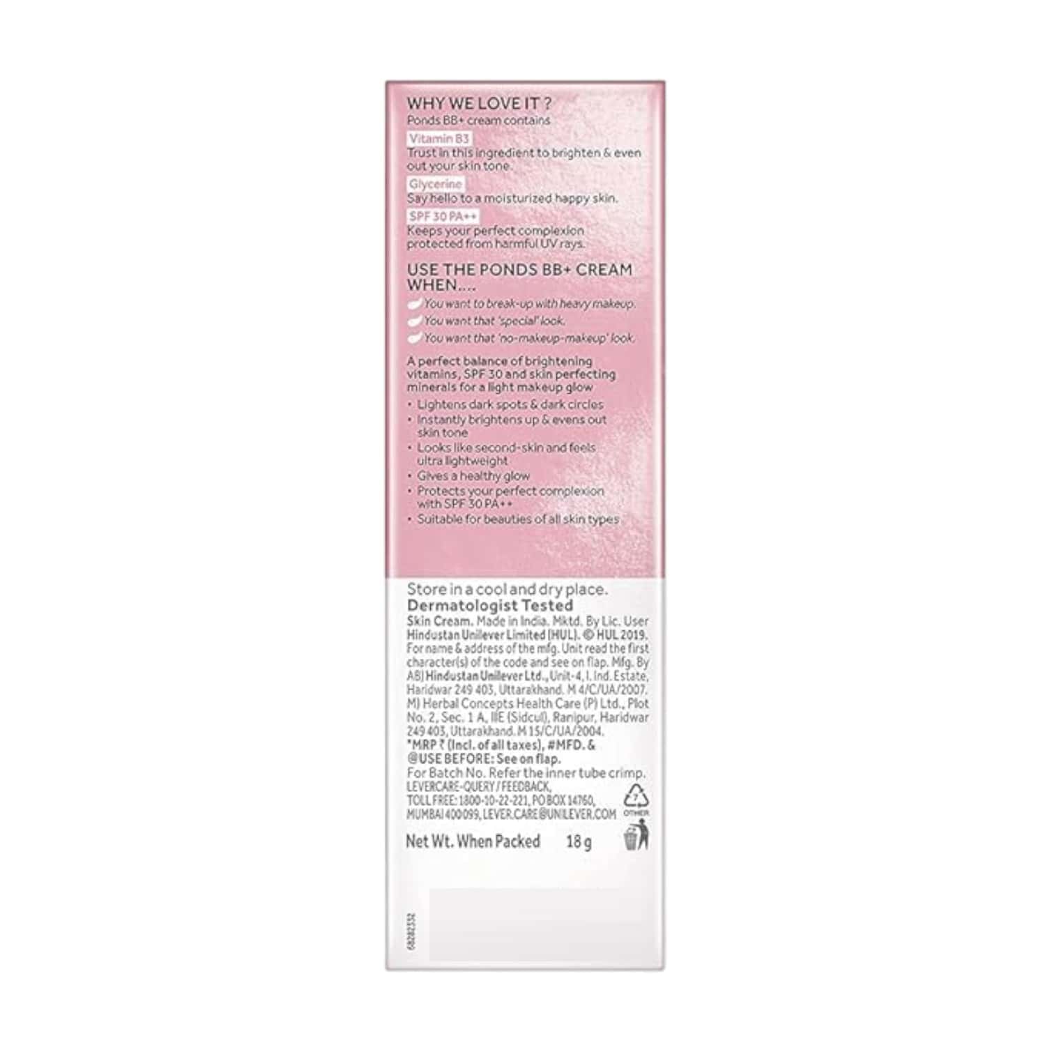 Buy POND'S BB PLUS LIGHT SPF 30 PA++ TUBE OF 18G CREAM Online & Get ...
