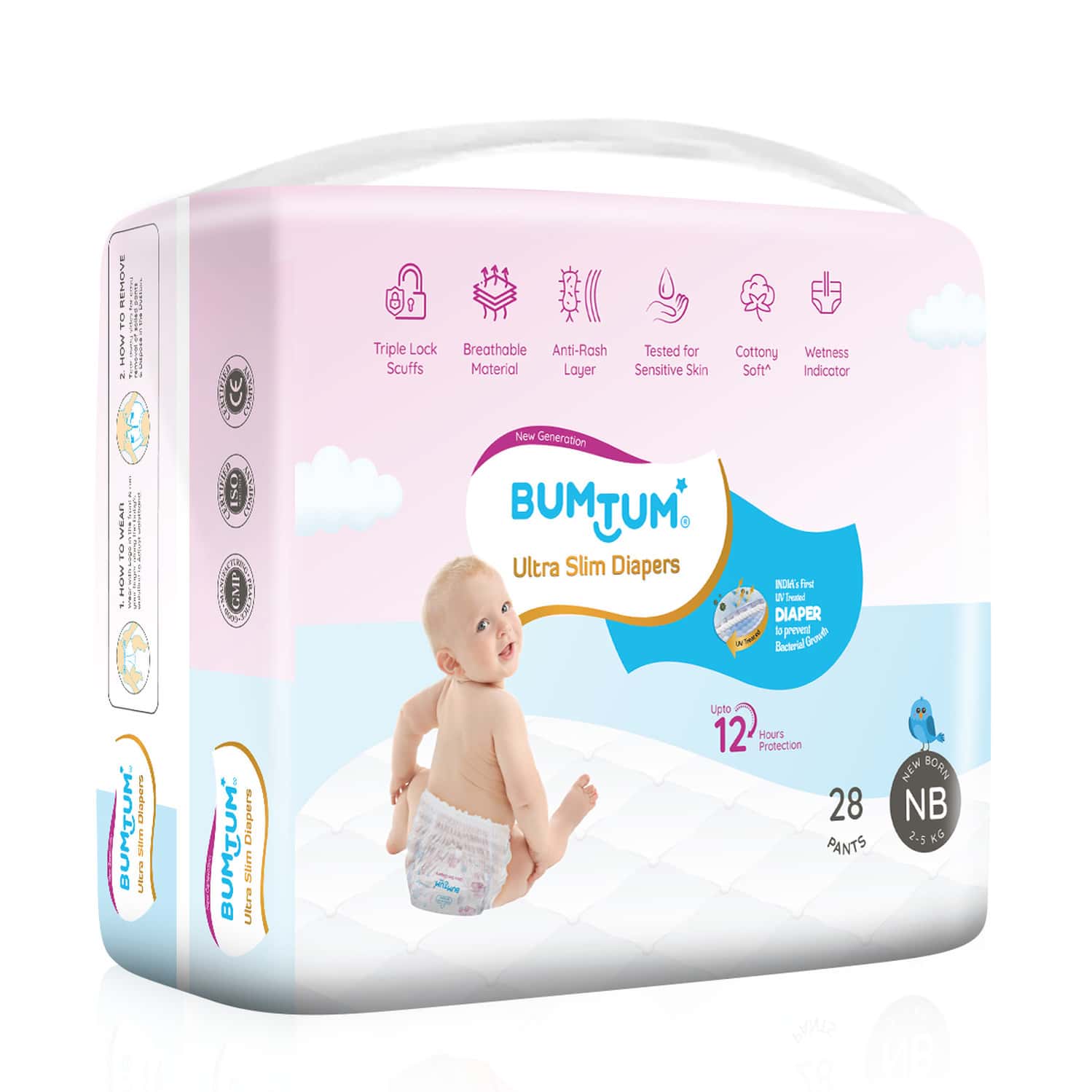 Buy BUMTUM ULTRA SLIM BABY DIAPER PANTS WITH LEAKAGE PROTECTION (NB, 56 ...
