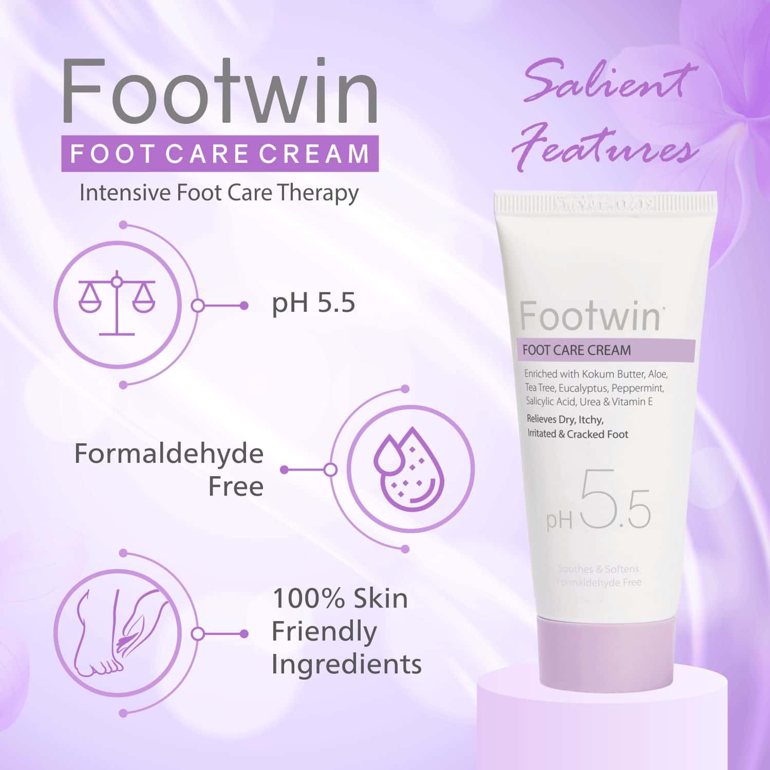 Buy FOOTWIN FOOT CARE CREAM 60 GM | WITH ALOE, COCOA BUTTER & COCONUT ...
