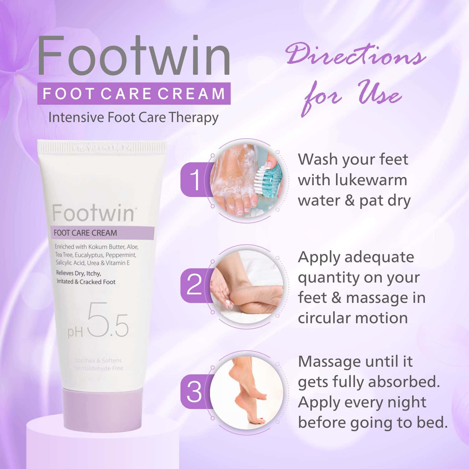 Buy FOOTWIN FOOT CARE CREAM 60 GM | WITH ALOE, COCOA BUTTER & COCONUT ...