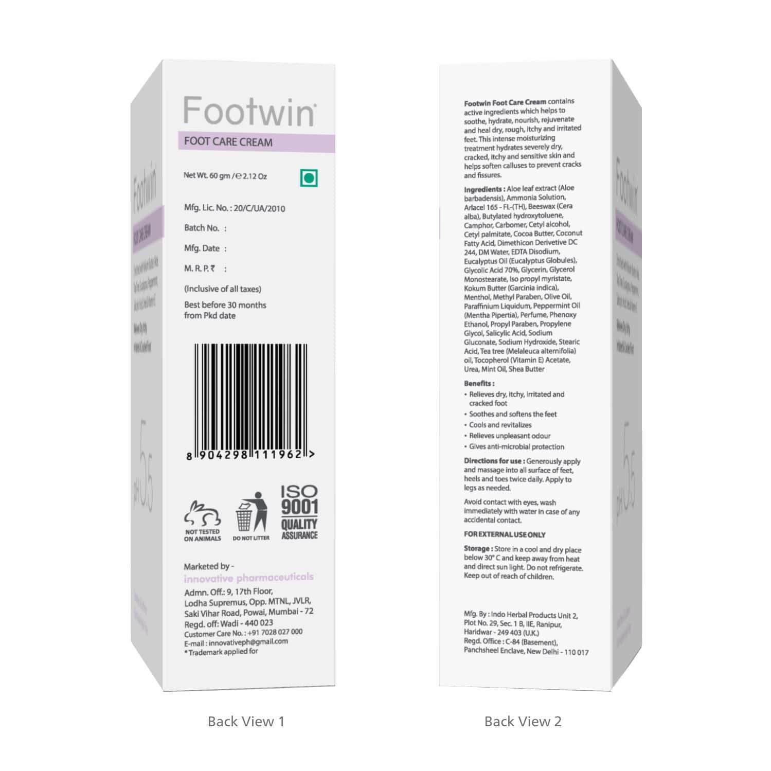 Buy FOOTWIN FOOT CARE CREAM 60 GM | WITH ALOE, COCOA BUTTER & COCONUT ...