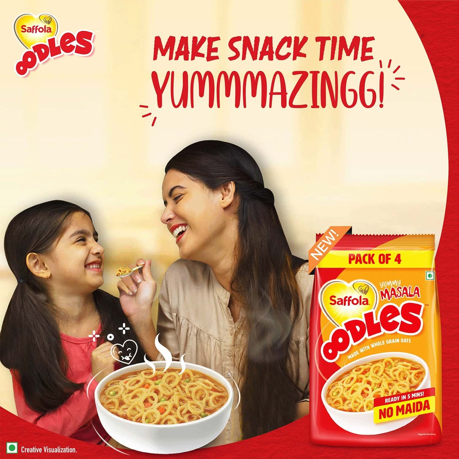 Buy SAFFOLA OODLES INSTANT NOODLES YUMMY MASALA FLAVOUR NO MAIDA 4 X ...
