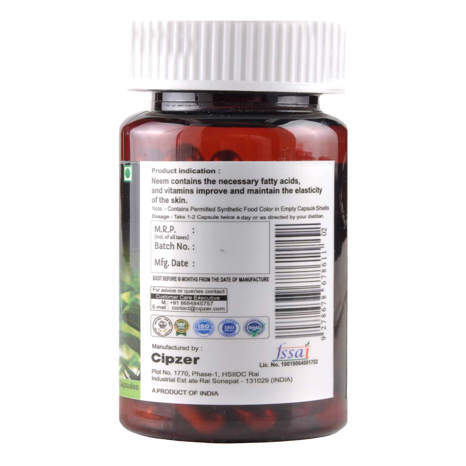 Buy CIPZER NEEM CAPSULE|MAINTAINS MOISTURE OF THE SKIN|REMOVES ACNES ...