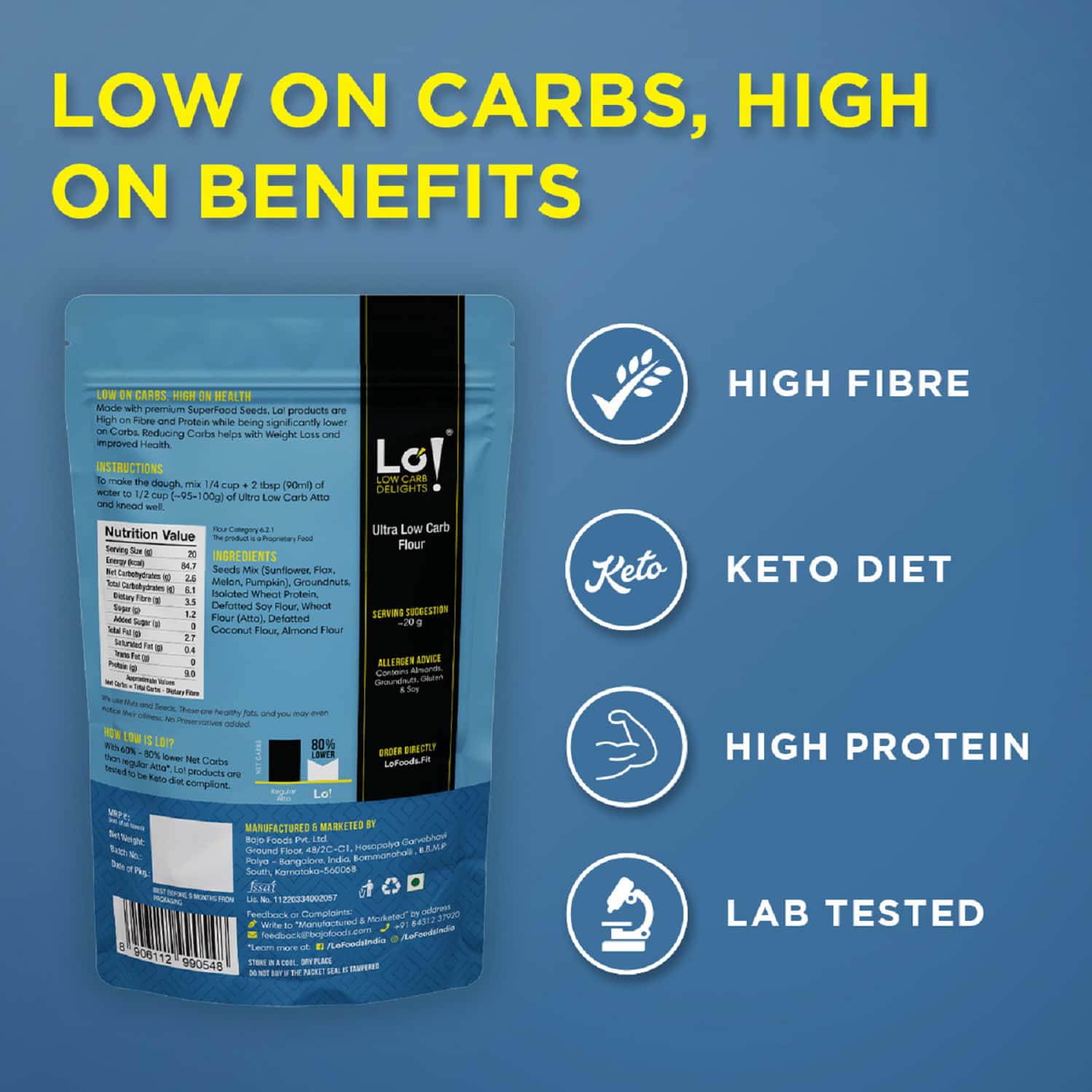 Buy LO! LOW CARB DELIGHTS - ULTRA LOW CARB KETO ATTA -3KG Online & Get ...