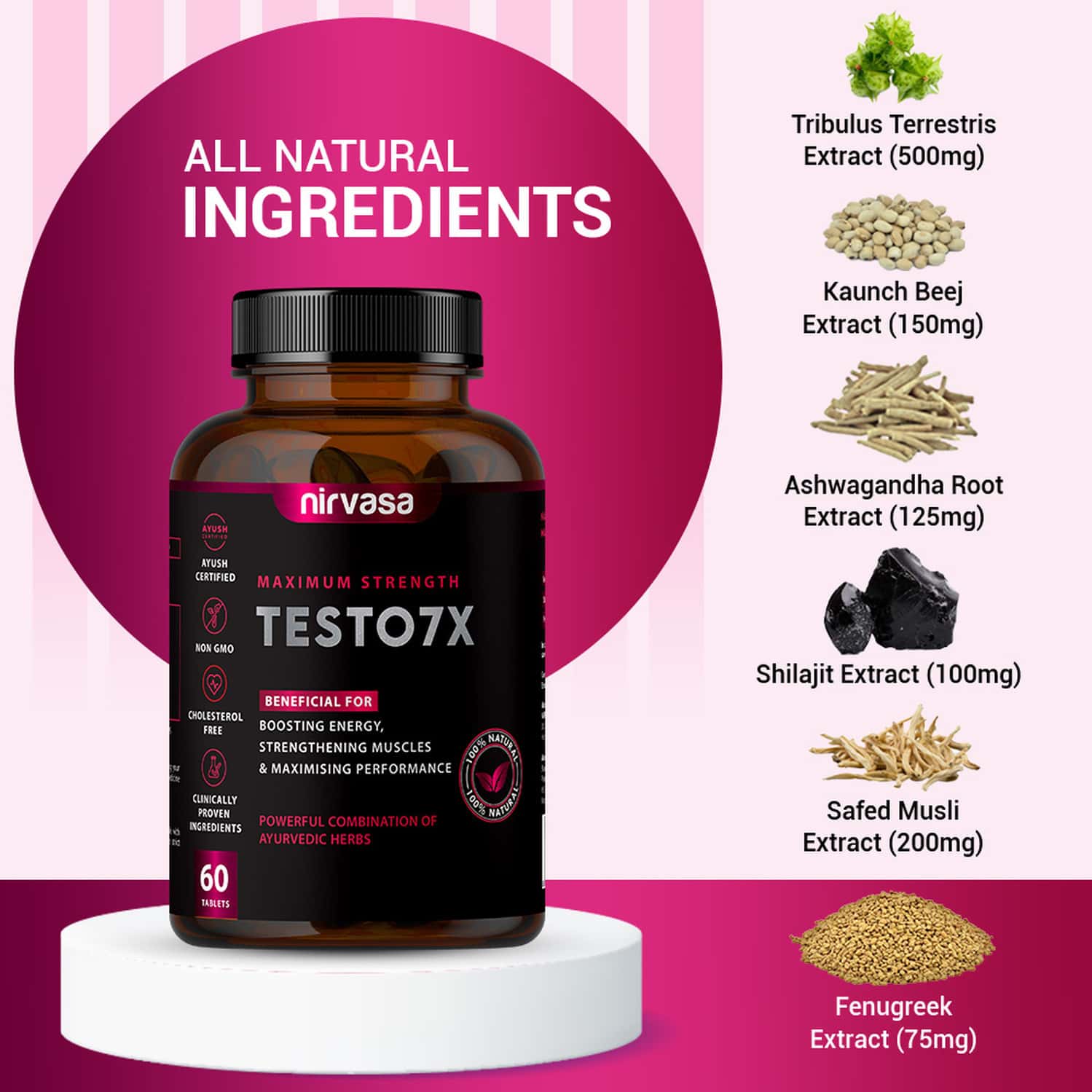 Buy NIRVASA TESTO7X TABLET, FOR STAMINA, PERFORMANCE AND BOOSTS T-LEVEL ...