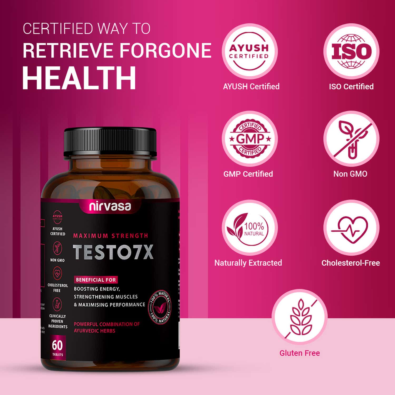 Buy NIRVASA TESTO7X TABLET, FOR STAMINA, PERFORMANCE AND BOOSTS T-LEVEL ...