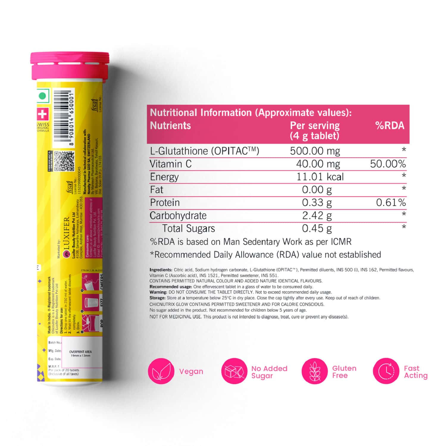 Buy CHICNUTRIX GLOW - GLUTATHIONE EFFERVESCENT TABLETS FOR WOMEN ...