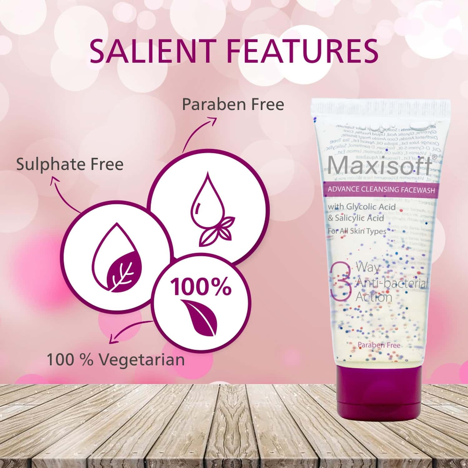 Buy MAXISOFT 3 WAY ANTIBACTERIAL FACE WASH 100 ML | SALICYLIC ACID 0.5 ...