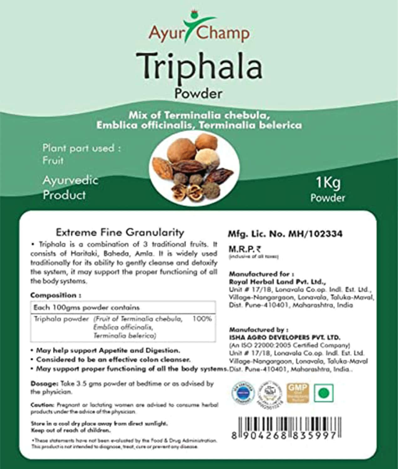 Buy AYUR CHAMP - PACK OF 2 -TRIPHALA POWDER (AMLA HARAD BAHEDA) POWDER ...