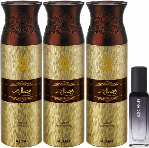 Buy AJMAL 3 WISAL DAHAB DEO 200ML & ASCEND EAU DE PARFUM 20ML PACK OF 4 ...