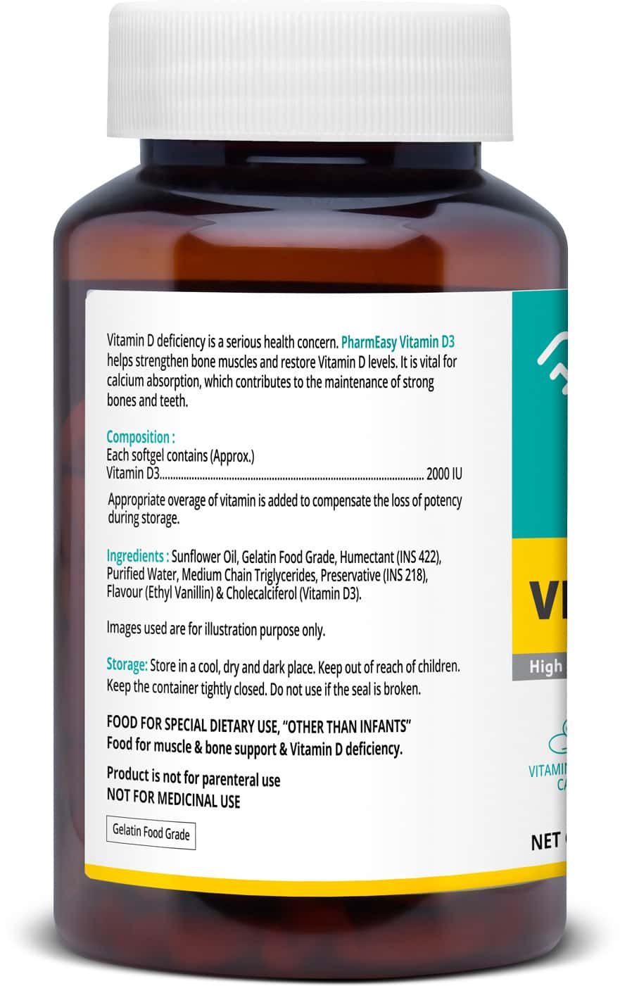 Buy PHARMEASY VITAMIN D3 - SUPPORTS BONE HEALTH - HELPS IN ABSORPTION ...