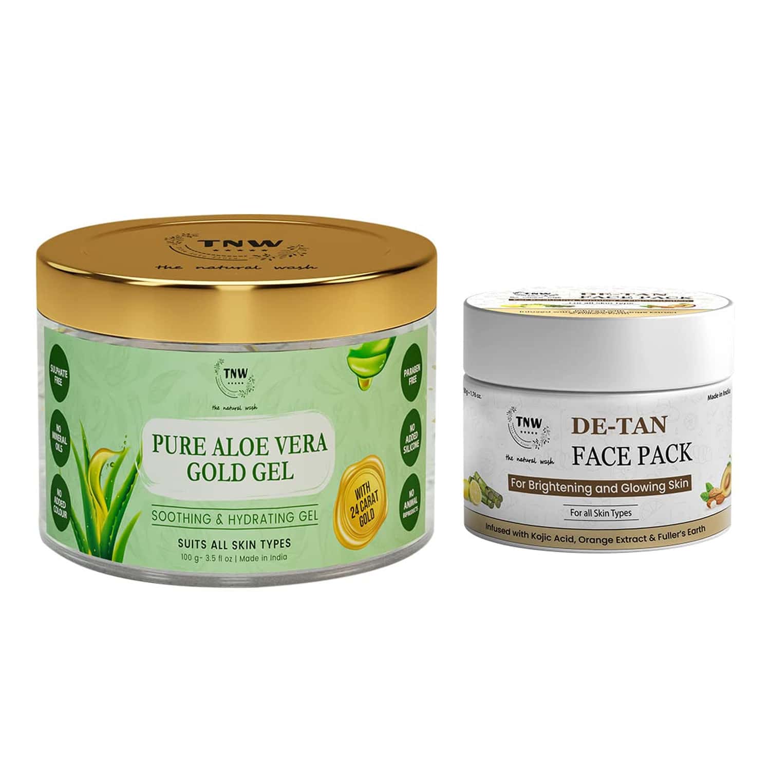 Buy TNW-THE NATURAL WASH DE-TAN FACE PACK & PURE ALOE VERA GOLD GEL FOR TAN-FREE & GLOWING SKIN ...
