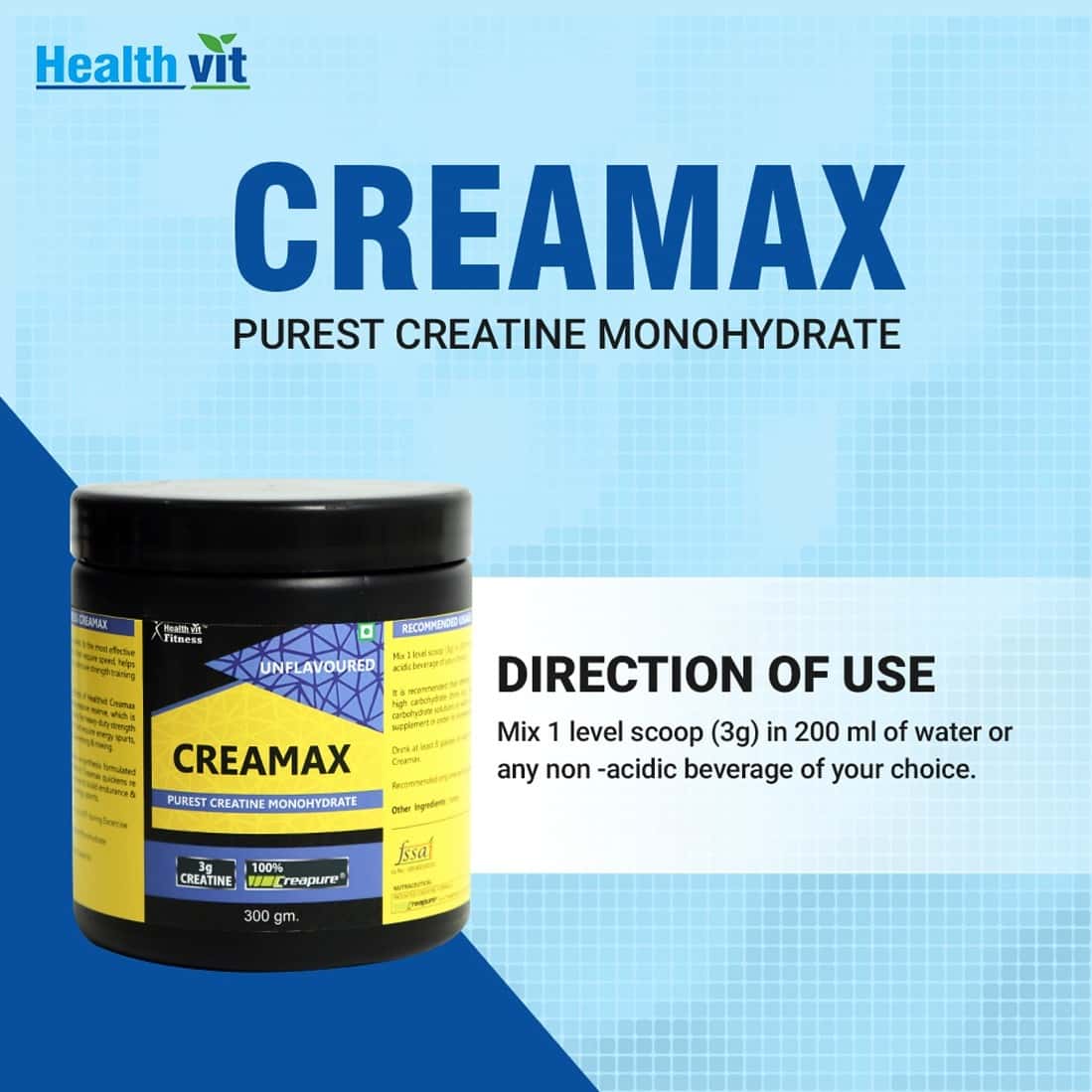 Buy HEALTHVIT FITNESS CREAMAX CREAPURE GERMAN - 300 GRAMS POWDER ...