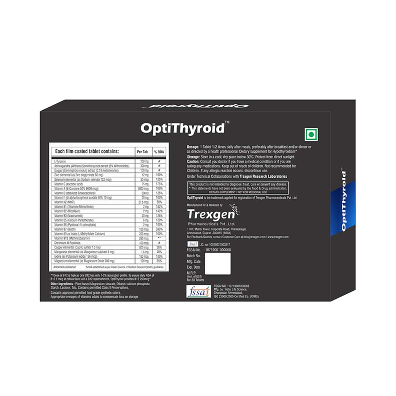 Buy TREXGEN OPTI-THYROID UNDERACTIVE THYROID FUNCTION TABLETS - 30 TABLETS Online & Get Upto 60% ...