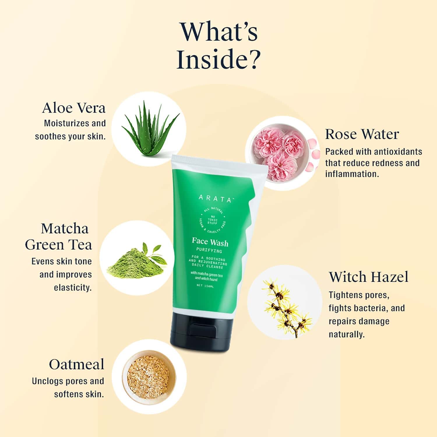 Buy ARATA NATURAL PURIFYING FACE WASH WITH MATCHA GREEN TEA, ALOE VERA ...