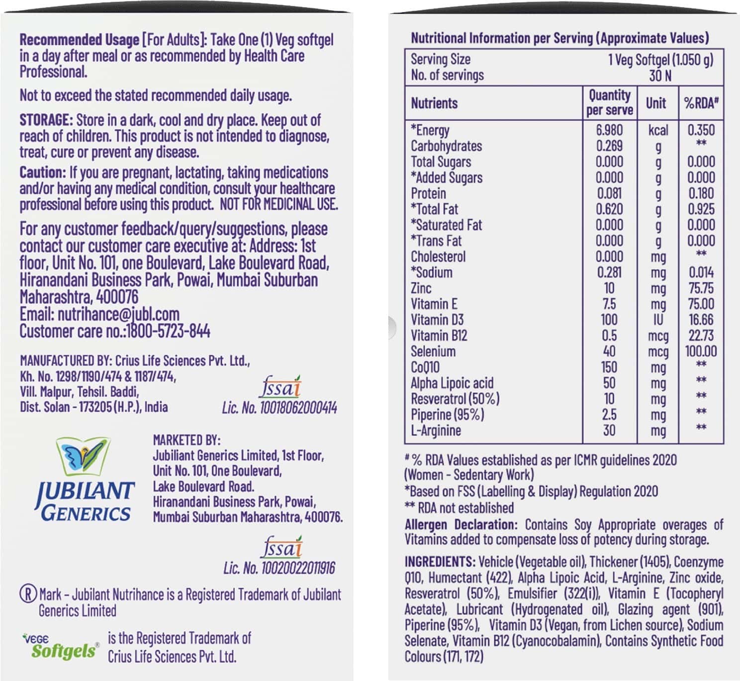 Buy NUTRIHANCE UB GOLD COENZYME Q10 150MG SUPPLEMENT (30 VEG SOFTGELS ...