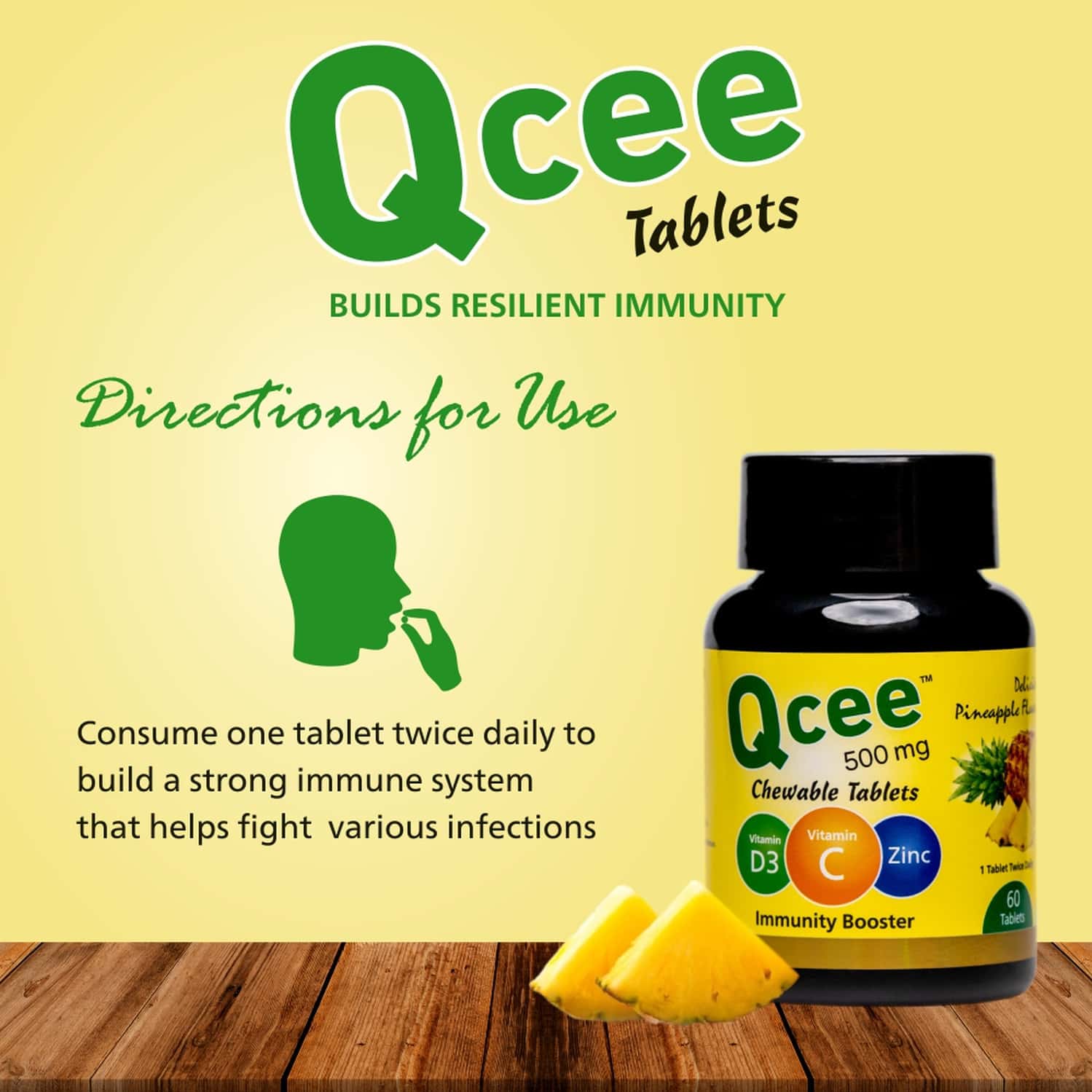Buy QCEE CHEWABLE TABLETS (PINEAPPLE) (60 TABLETS - PACK OF 2) Online ...