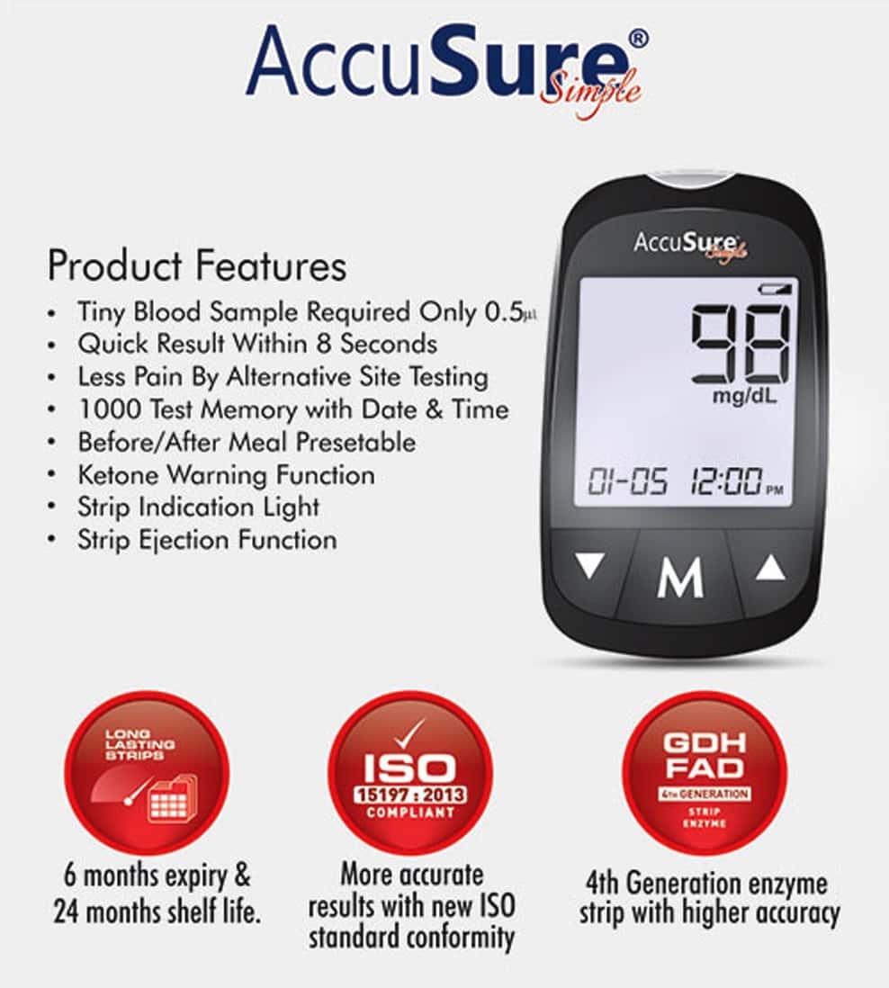 Buy ACCUSURE SIMPLE BLOOD GLUCOSE METER Online & Get Upto 60% OFF at ...