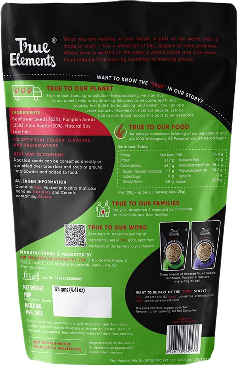 Buy TRUE ELEMENTS ROASTED SUNFLOWER PUMPKIN AND FLAX SEEDS 125 GM ...